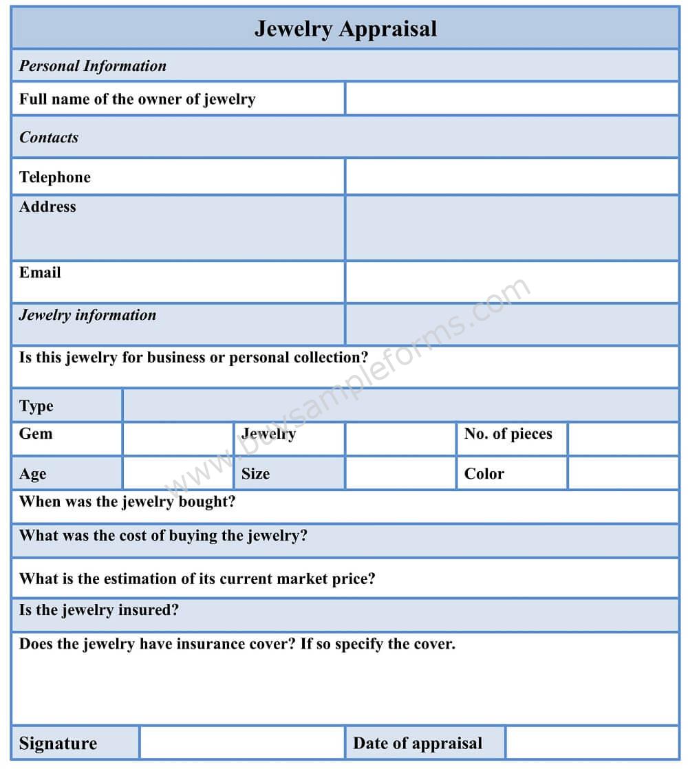 Free Printable Jewelry Appraisal Form Printable Templates