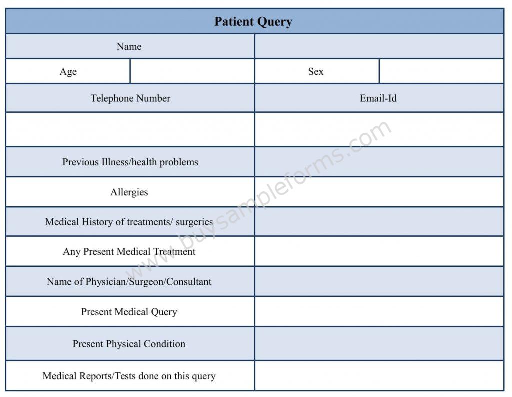 Patient Query Form Template In Word Format
