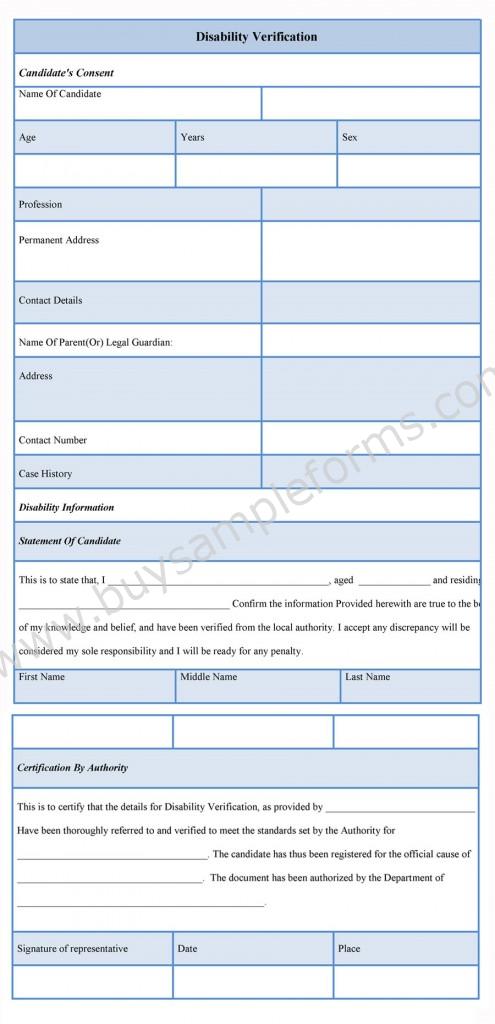 Disability Verification Form - Sample Forms