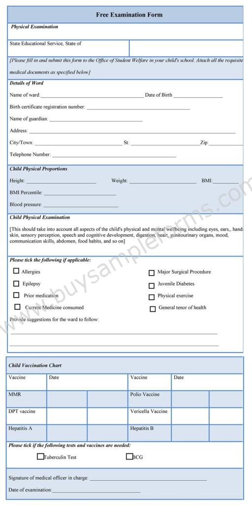 Free Examination Form - Sample Forms