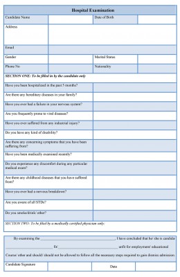Hospital Examination Form - Sample Forms