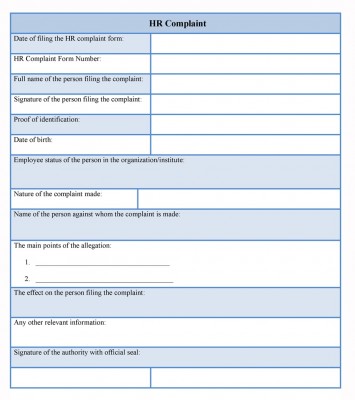 HR Complaint Form | Human Resources Forms Template