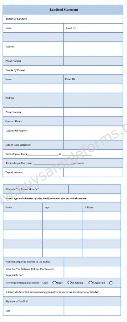 Landlord Statement Form - Sample Forms