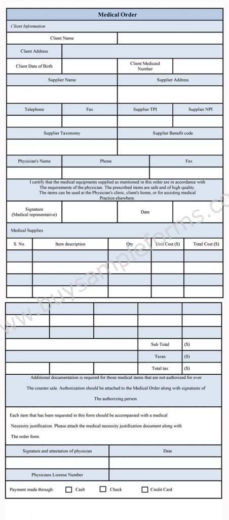 Medical Order Form - Sample Forms
