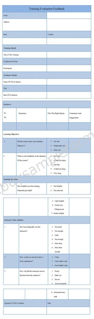 Training Evaluation Feedback Form - Sample Forms