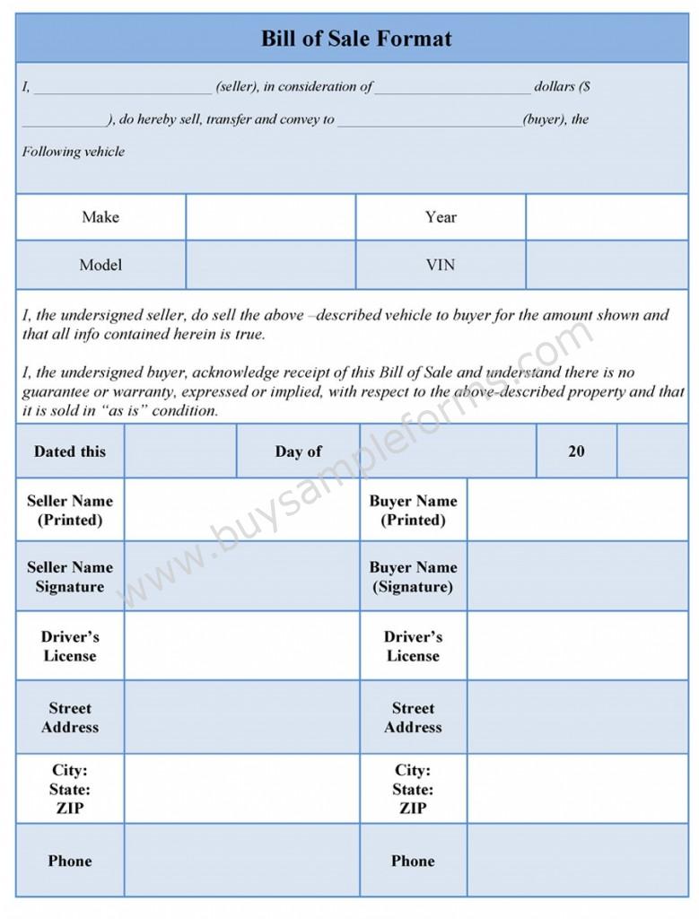 Bill of Sale Format Sample Word Document Template