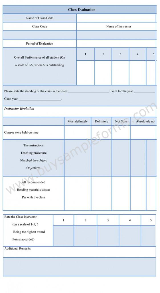 Class Evaluation Form - Sample Forms