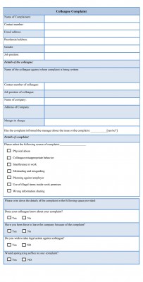 Sample Colleague Complaint Form Template | Word Format