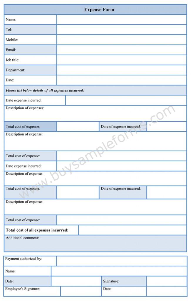 Expense Form Template - Sample Forms