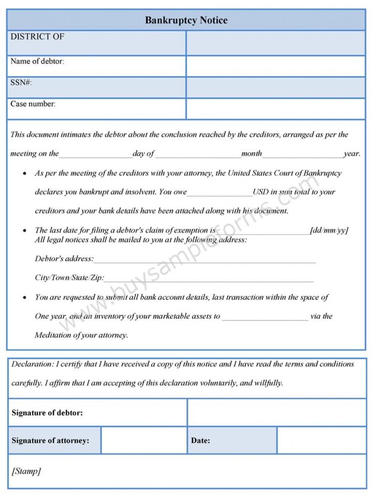 Notice of Bankruptcy Form - Sample Forms