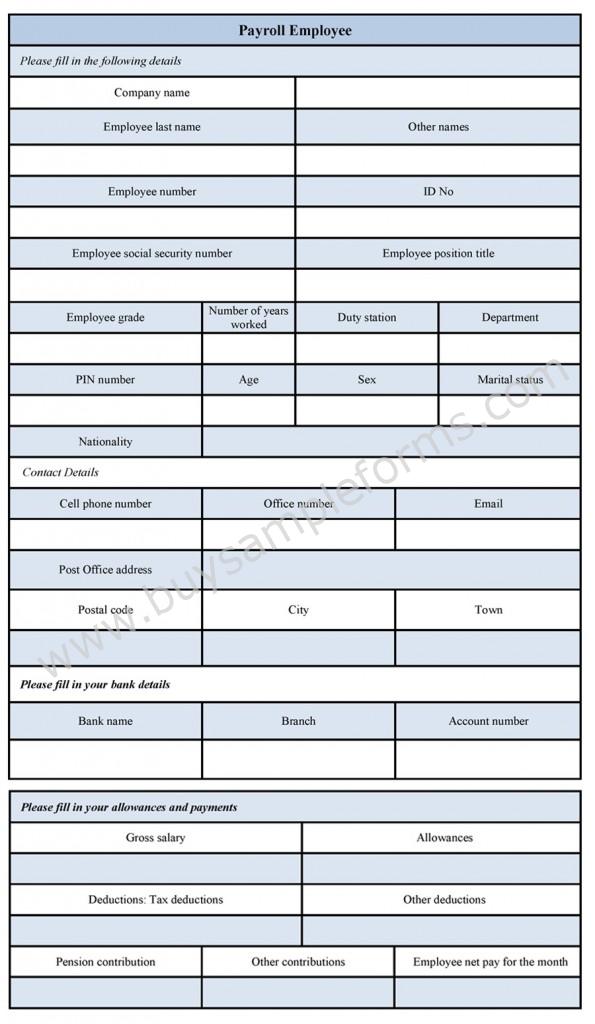 Payroll Employee Form | Employee Payroll Format