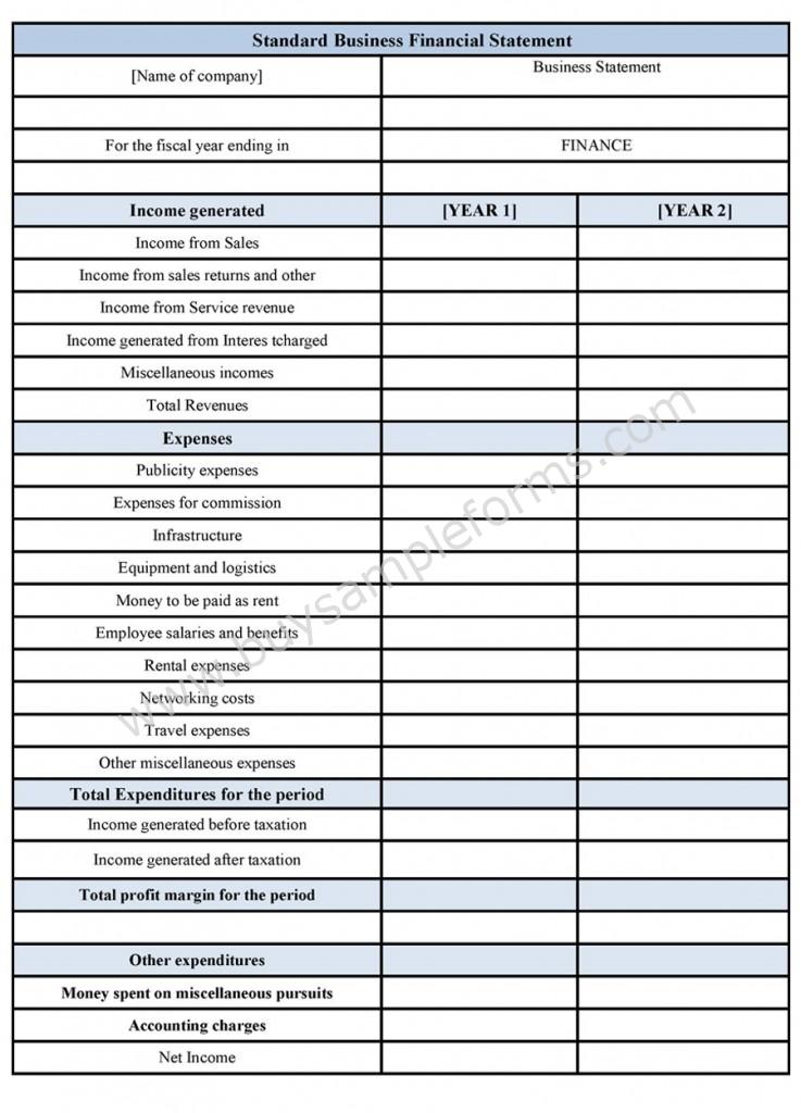 Standard Business Financial Statement Form - Sample Forms