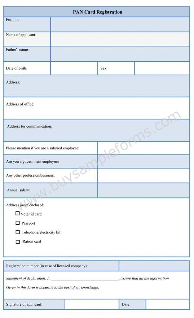 PAN Card Registration Form - Sample Forms