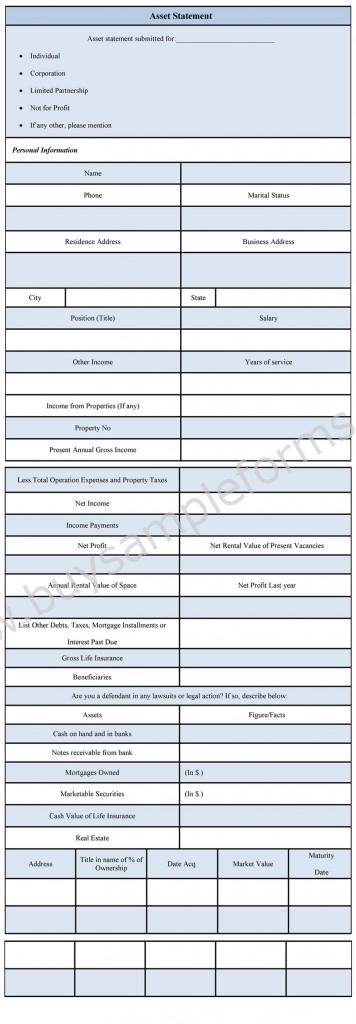 Assets Statement Form - Sample Forms