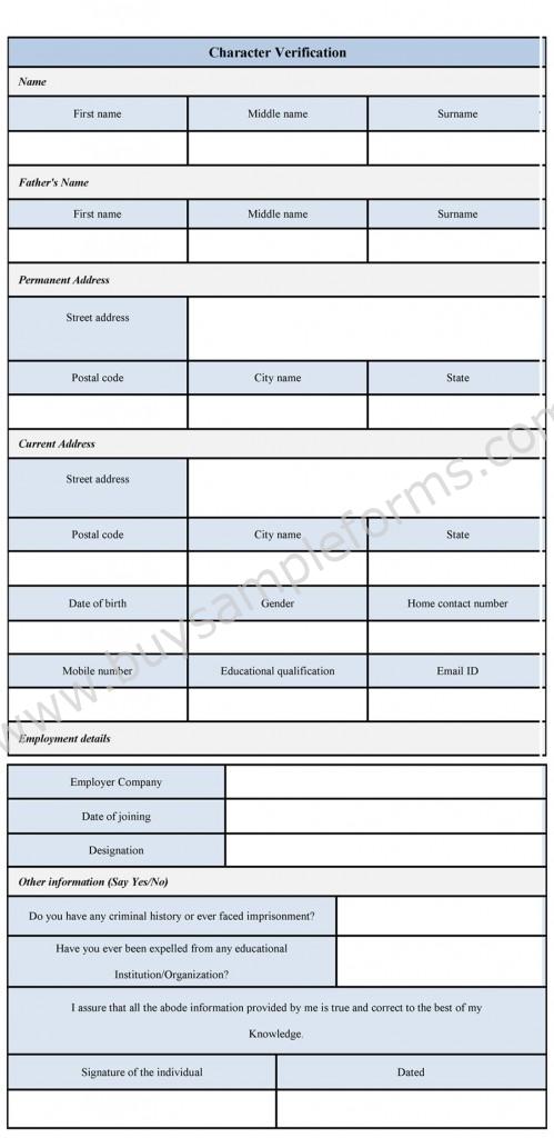 Character Verification Form - Sample Forms
