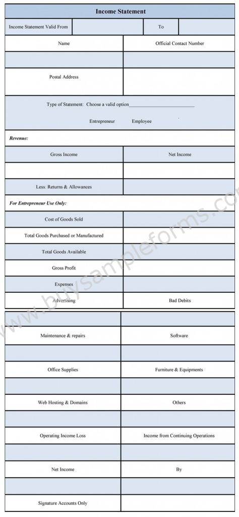 Income Statement Form - Sample Forms