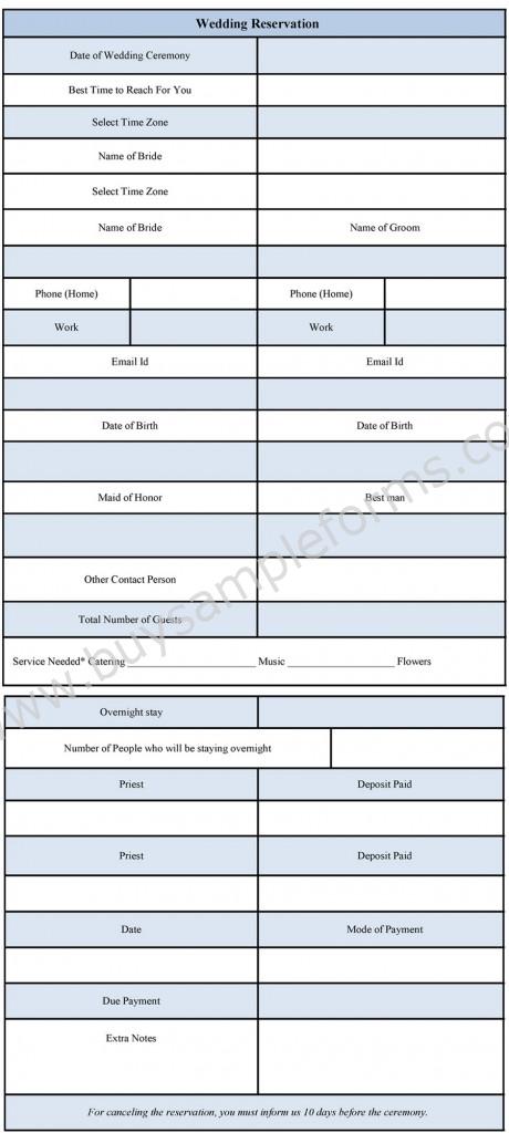 Reservation Forms Archives - Sample Forms