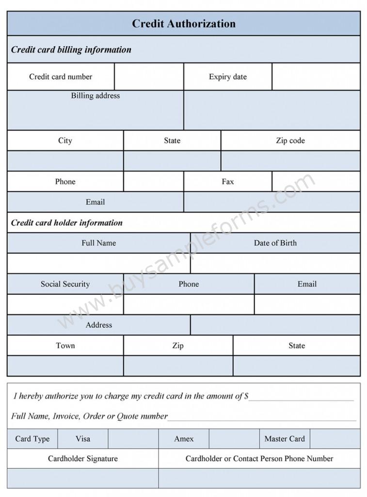 Credit Authorization Form - Sample Forms