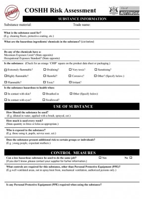 Coshh Risk Assessment Form - Sample Forms