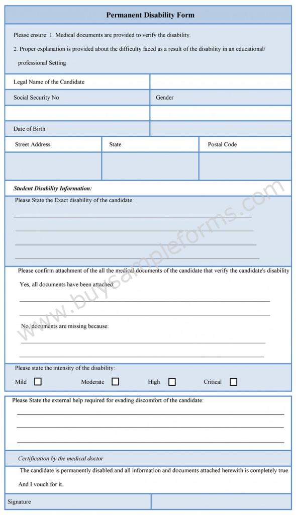 Permanent Disability Form | Disability Form Template | Sample Forms