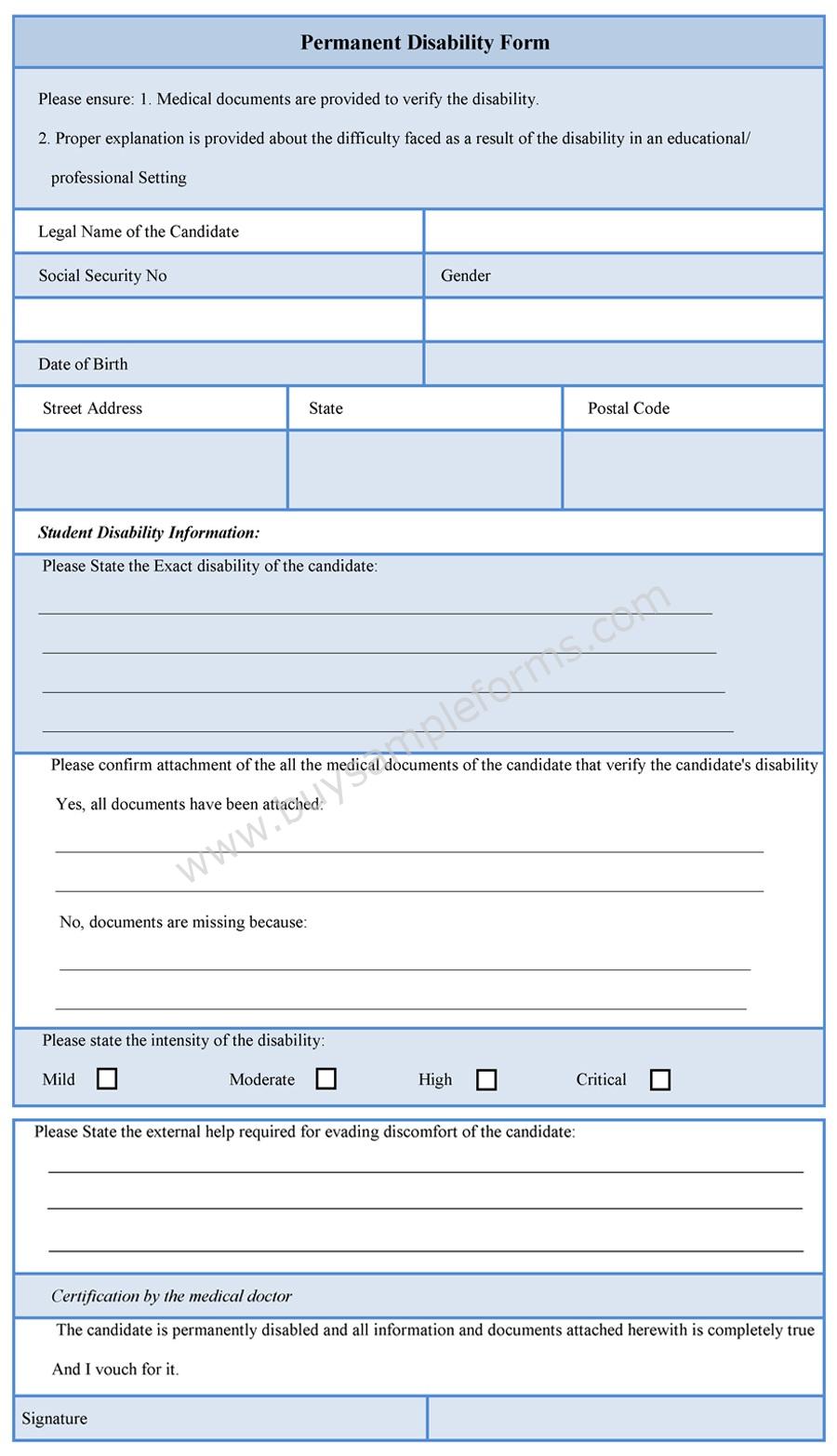 Permanent Disability Form Disability Form Template Sample Forms Permanent Disability Form Disability Form Template Sample Forms