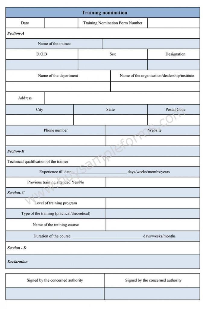 Training Nomination Form Template