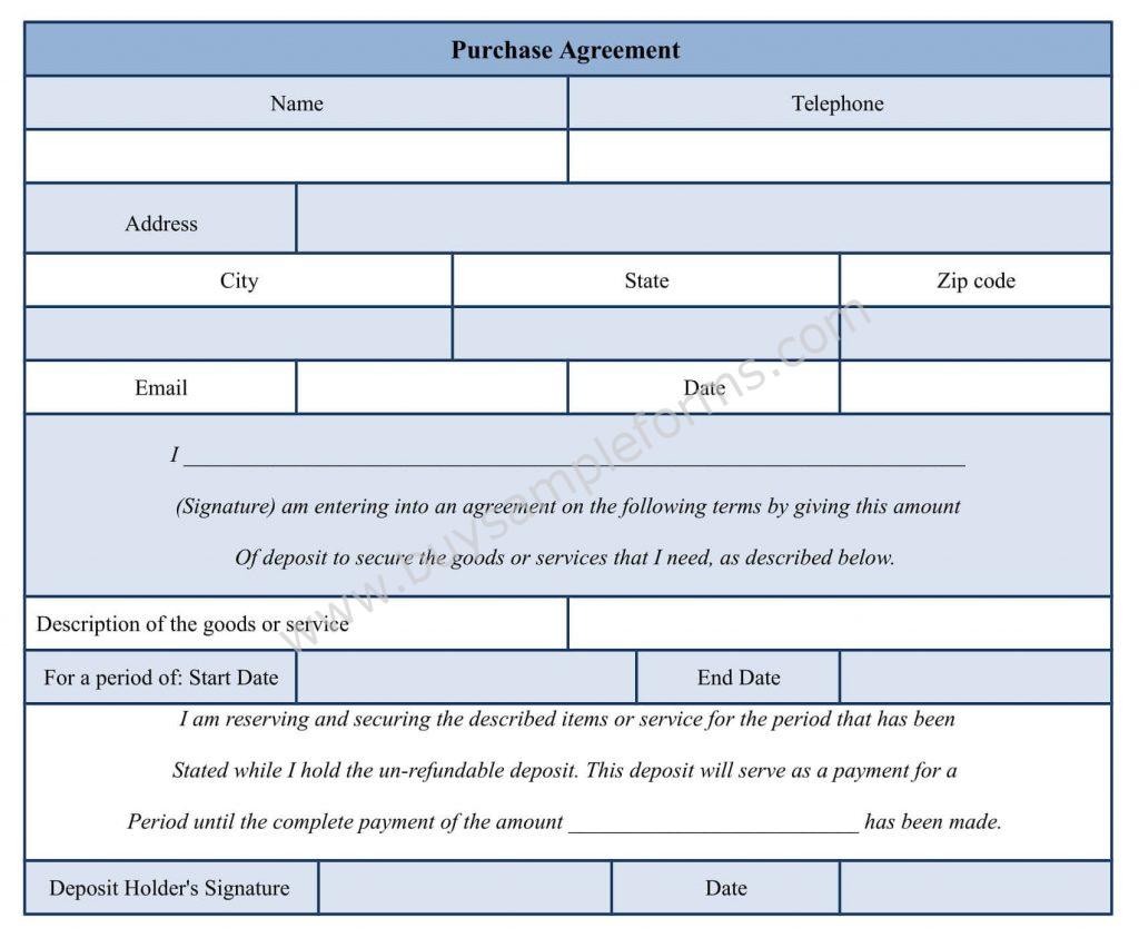 Purchase Agreement Form Template - Sample Forms