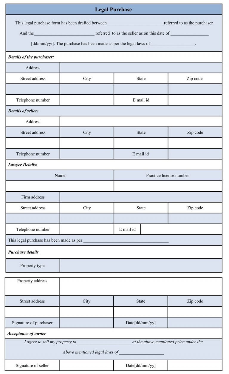 Sample Legal Purchase Form Template | Buy Sample Forms Online