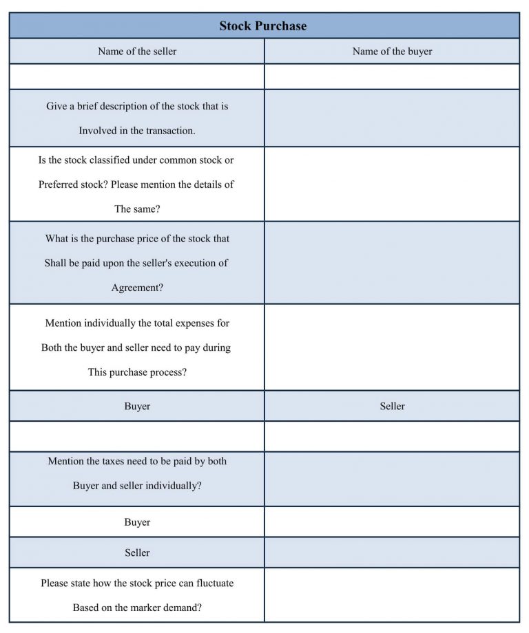 Stock Purchase Form Template | Sample Purchase Form | Buy Sample Forms ...