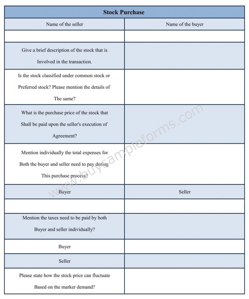 Stock Purchase Form Template | Sample Purchase Form | Buy Sample Forms ...