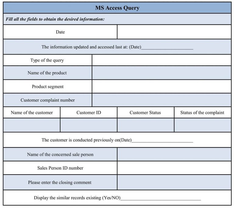 MS Access Query Form Template Sample Forms