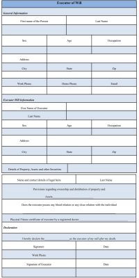 Executor of Will Form Template | Buy Sample Forms Online