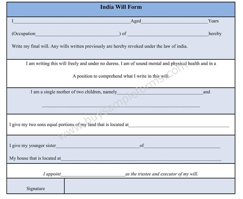 Sample Format Of Will Form In India Buy Sample Forms Online