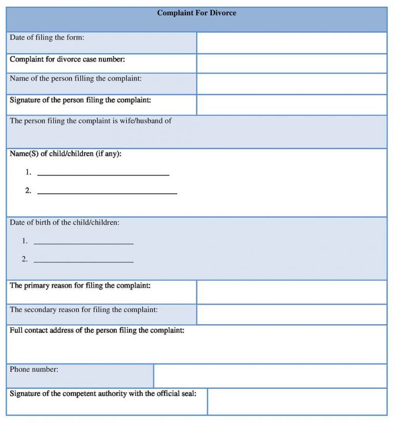 Download Divorce Complaint Form in Word Format - Sample Forms