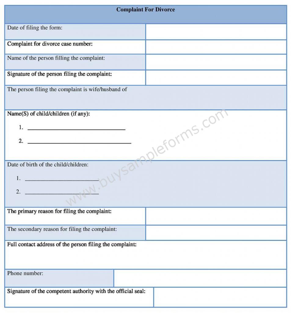 Download Divorce Complaint Form in Word Format - Sample Forms