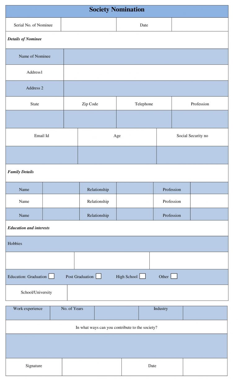 Society Nomination Form Word Format Download