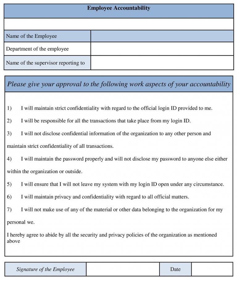 Employee Accountability Form Template - Accounting Form