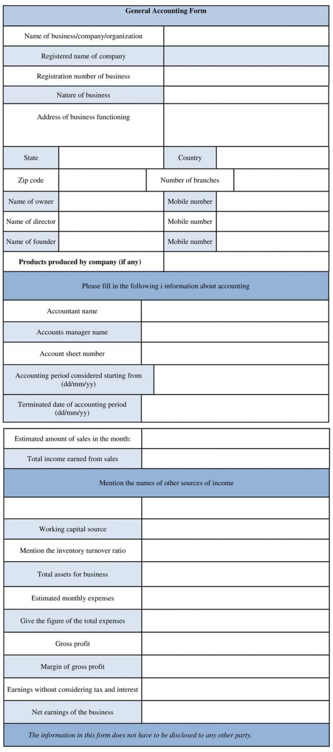 Printable General Accounting Form Template in Word/PDF