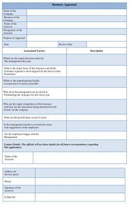 Business Appraisal Form | Business Appraisal Template Word