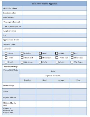 Sample Sales Performance Appraisal Form Template in Word Doc