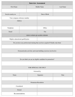 Interview Assessment Form Sample, Template Word Document