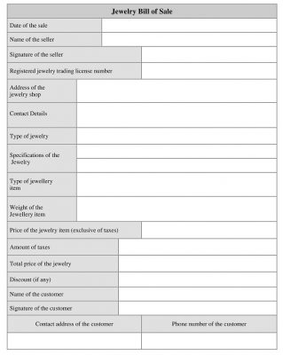Jewelry Bill of Sale Form | Jewelry Bill of Sale Template Word