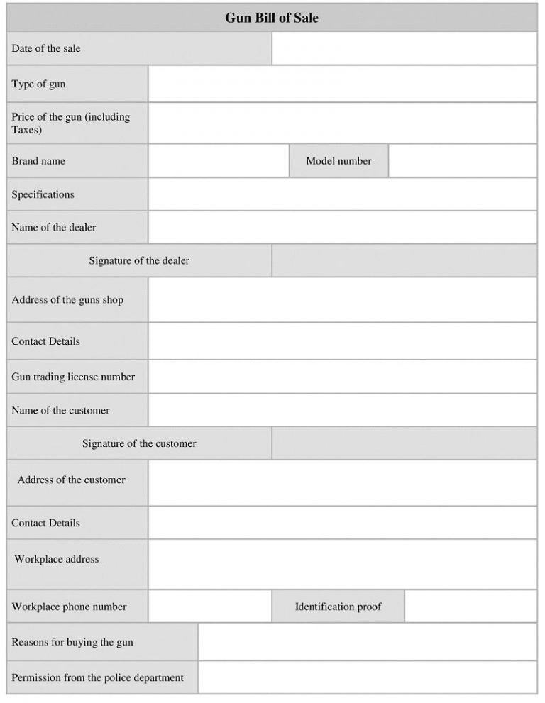 Gun Bill of Sale Form | Firearm Bill of Sale Word Template