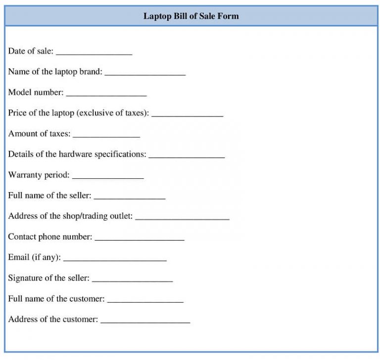 Download a Laptop Bill of Sale Form Template in Word