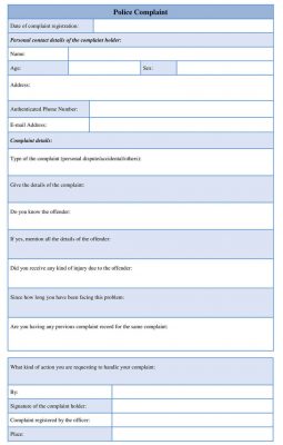 Printable Police Complaint Form Example - Online Word Template