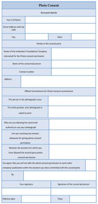 Sample Photo Consent Form - Photography Word Template