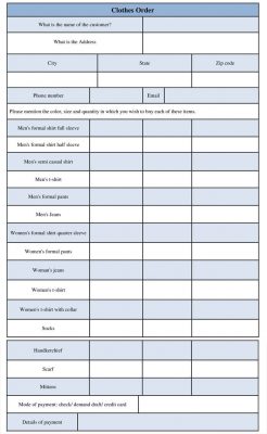 Online Clothing Order Form Template - Sample, Word Format