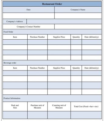 Restaurant Order Form Template | Food Order Form Online