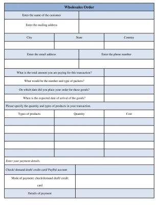 Wholesale Order Form Online Template - Order Word Format