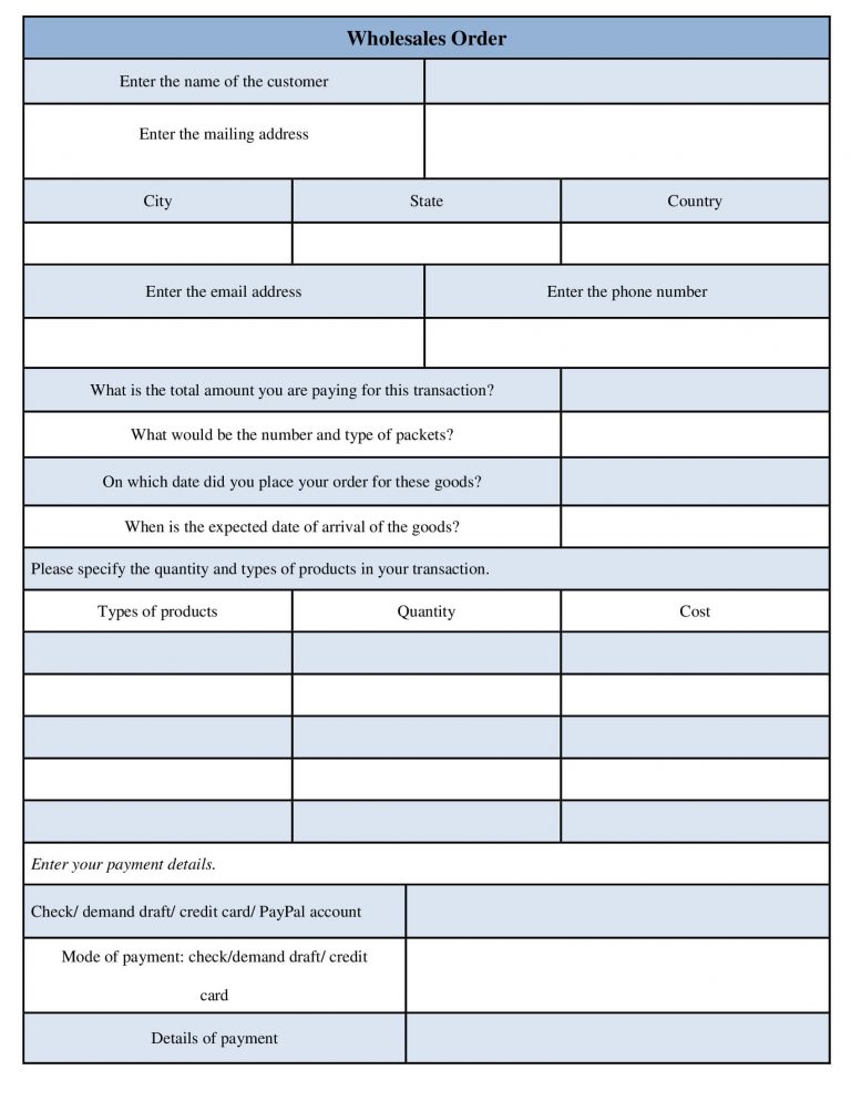 Wholesale Order Form Online Template - Order Word Format